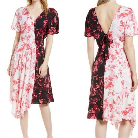 Lewit | Dresses | Lewit Silk Two Tone Asymmetrical Floral Dress | Poshmark
